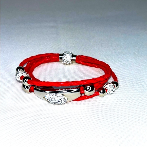 Swarovski | Jewelry | Swarovski Crystals Sparkling 8 Red Leather ...